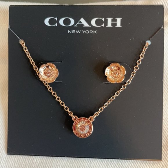 Coach | Jewelry | Coach Rose Gold Open Circle Necklace And Tea Rose ...